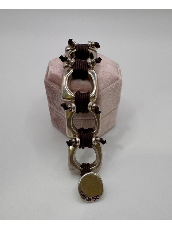UNO de 50 | Jewelry | Uno De 5 Silver Plated Link Bracelet Brown Cord ...